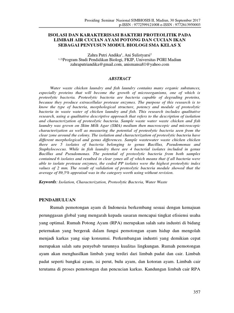 Isolasi Dan Karakterisasi Bakteri Proteolitik Pada Limbah Air Cucian ...