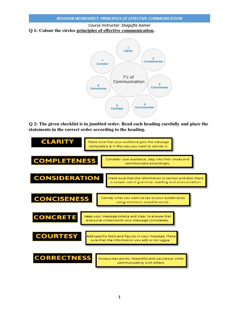 Q 1: Colour The Circles Principles of Effective Communication ...