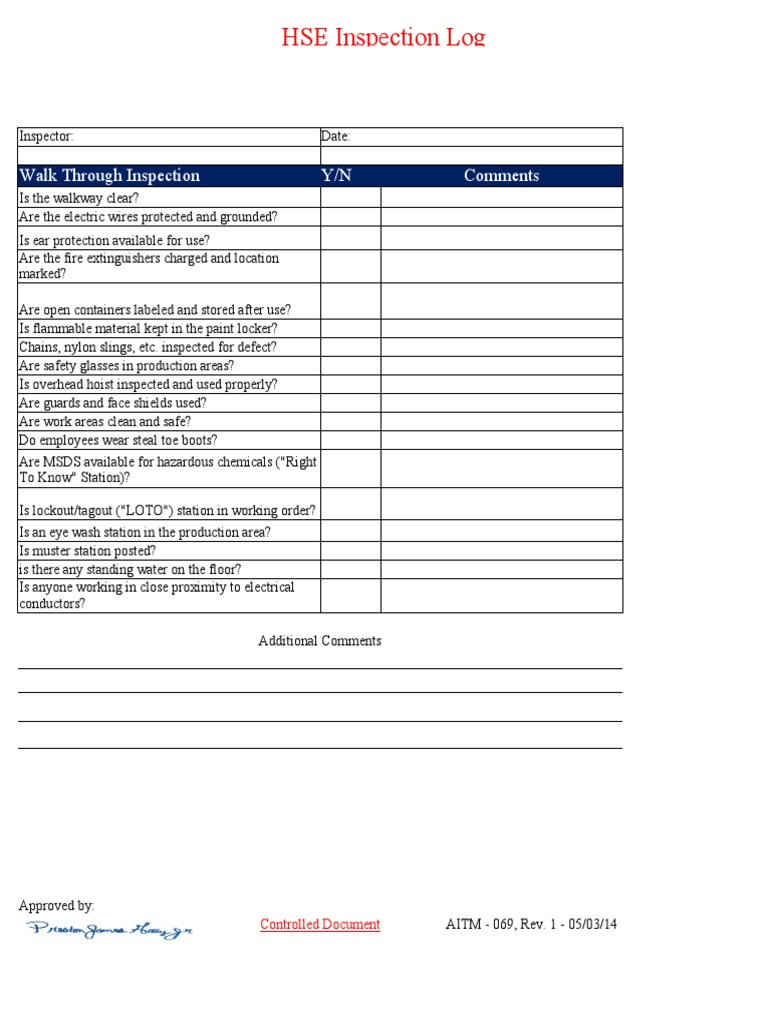 HSE Inspection Log | PDF