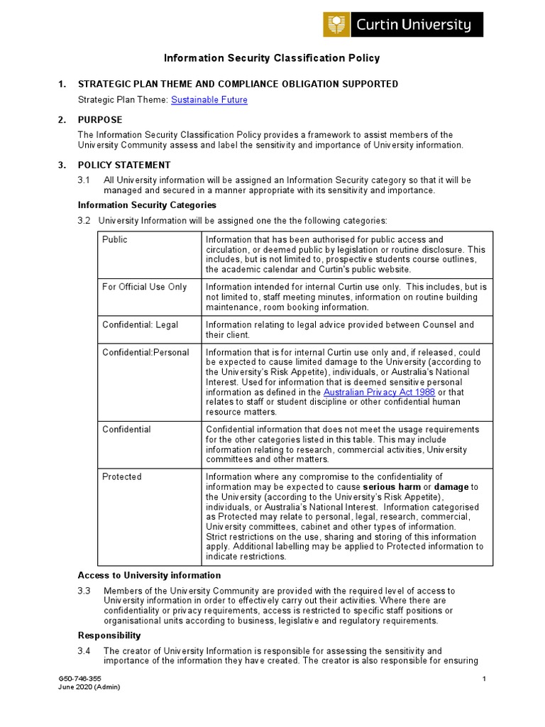 Information Security Classification Policy: 1. Strategic Plan Theme and ...