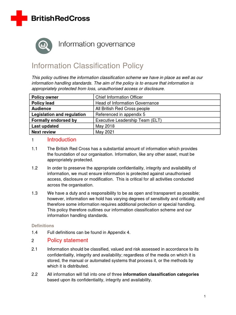Information Classification Policy | PDF | Classified Information ...