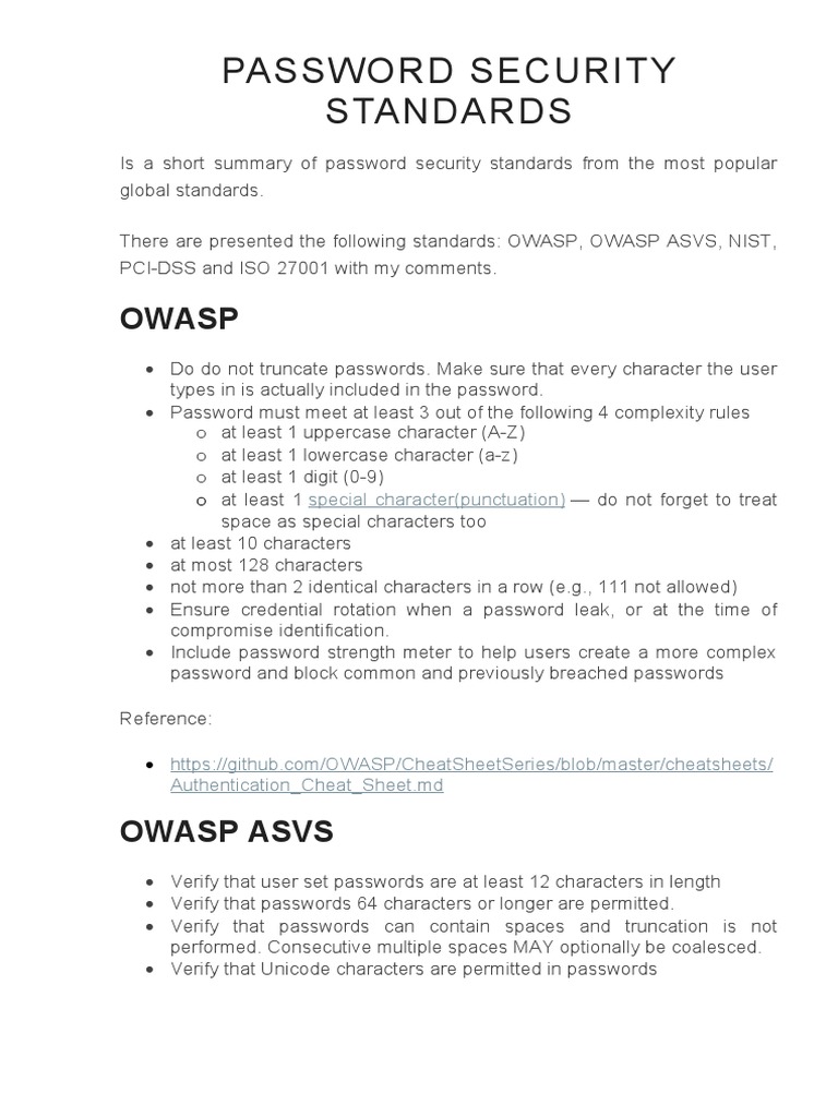 Password Security Standards | PDF | Password | Secrecy