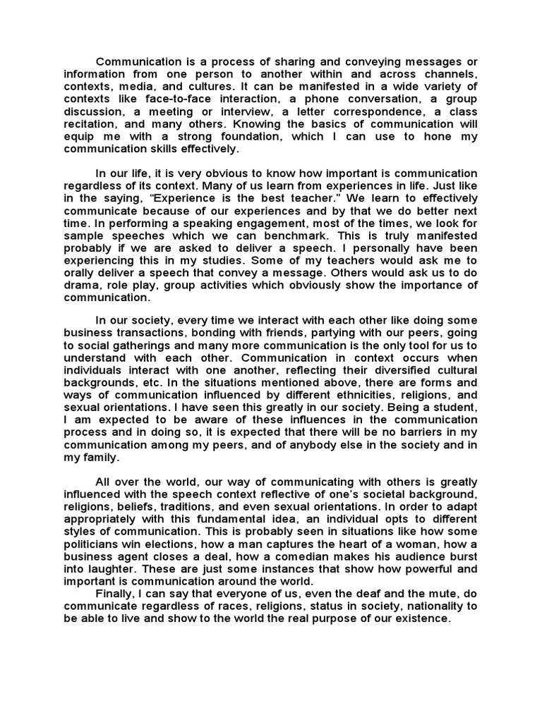 Communication Is A Process of Sharing and Conveying Messages or ...
