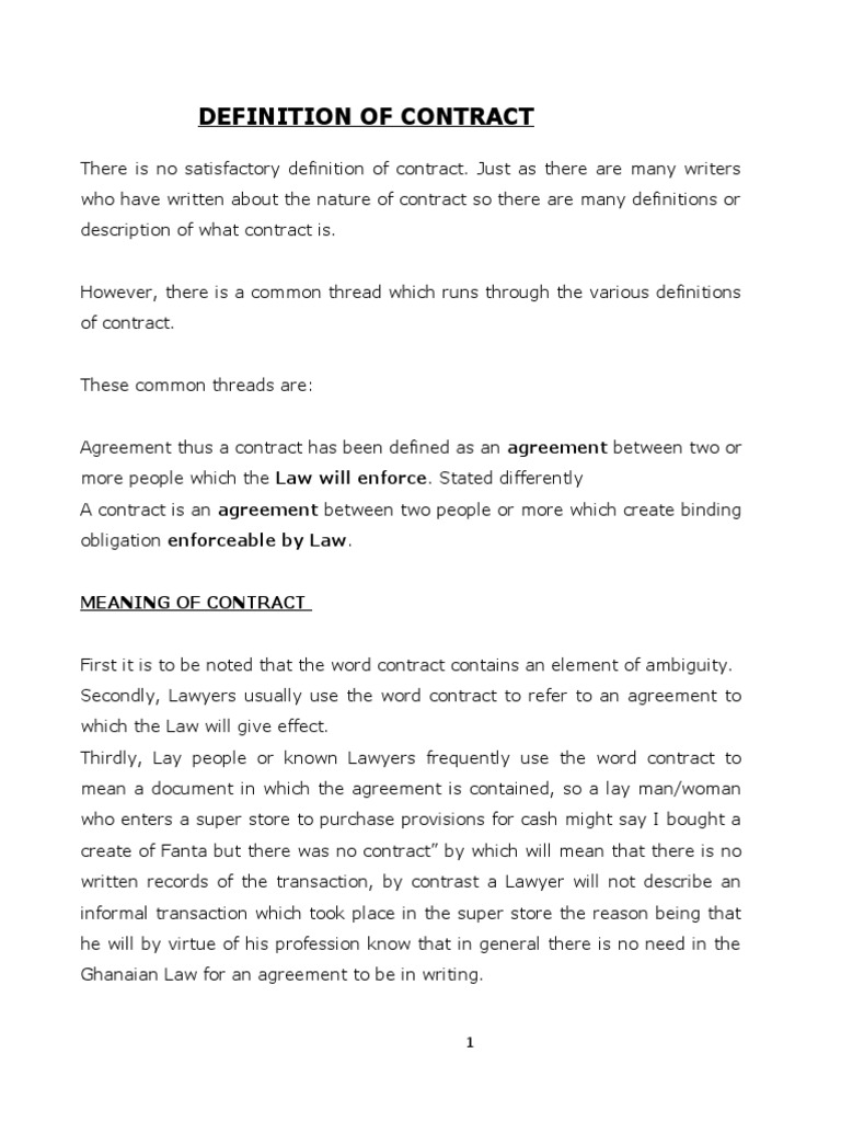 Definition of Contract | PDF | Offer And Acceptance | Consideration