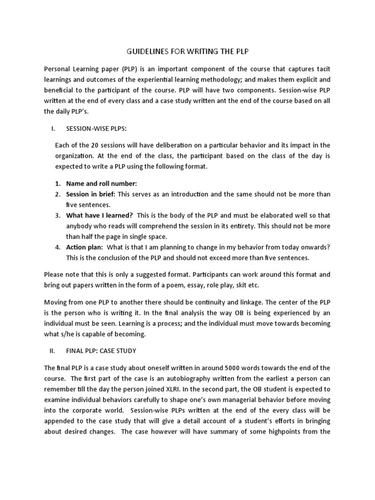 Guidelines For Writing The PLP: 1. Name and Roll Number | PDF ...