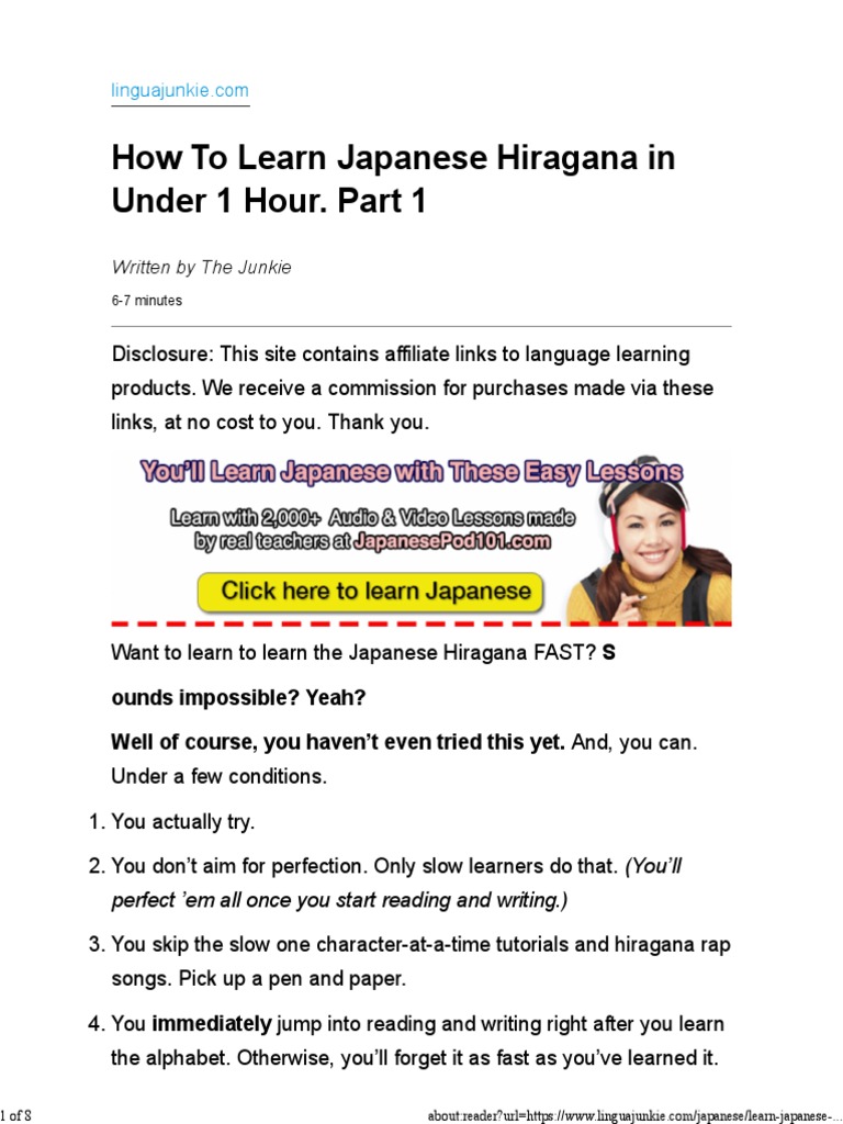 How To Learn Japanese Hiragana in Under 1 Hour. Part 1: Written by The ...