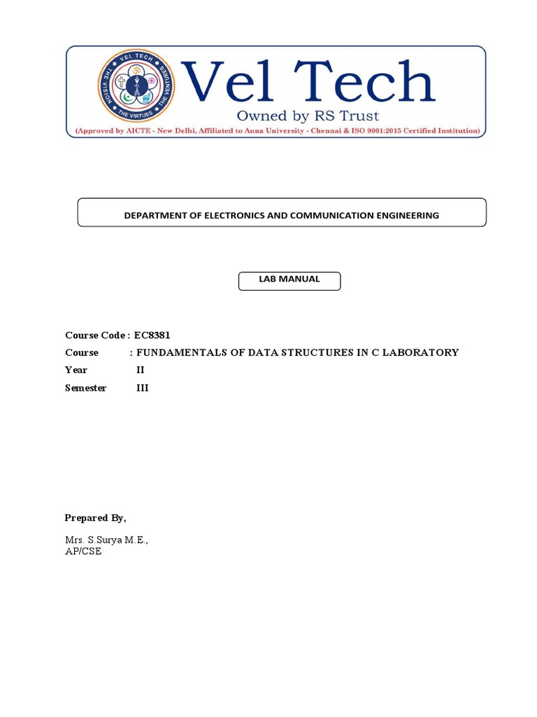 Ec8381 Fundamentals of DS in C Laboratory | PDF | Queue (Abstract Data Type) | Engineering