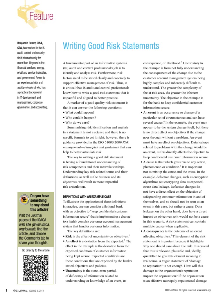 Writing-Good-Risk-Statements Joa Eng 0514 | PDF | Risk | Audit