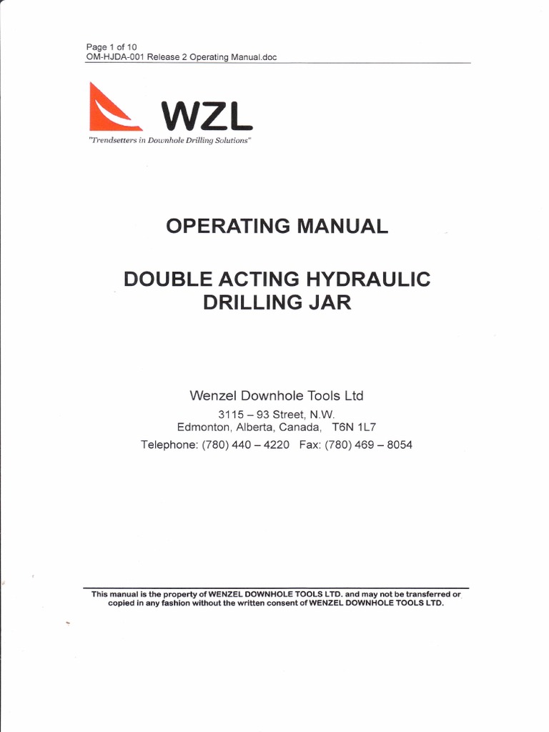 Operating manual for Wenzel double acting hydraulic drilling jar | PDF ...