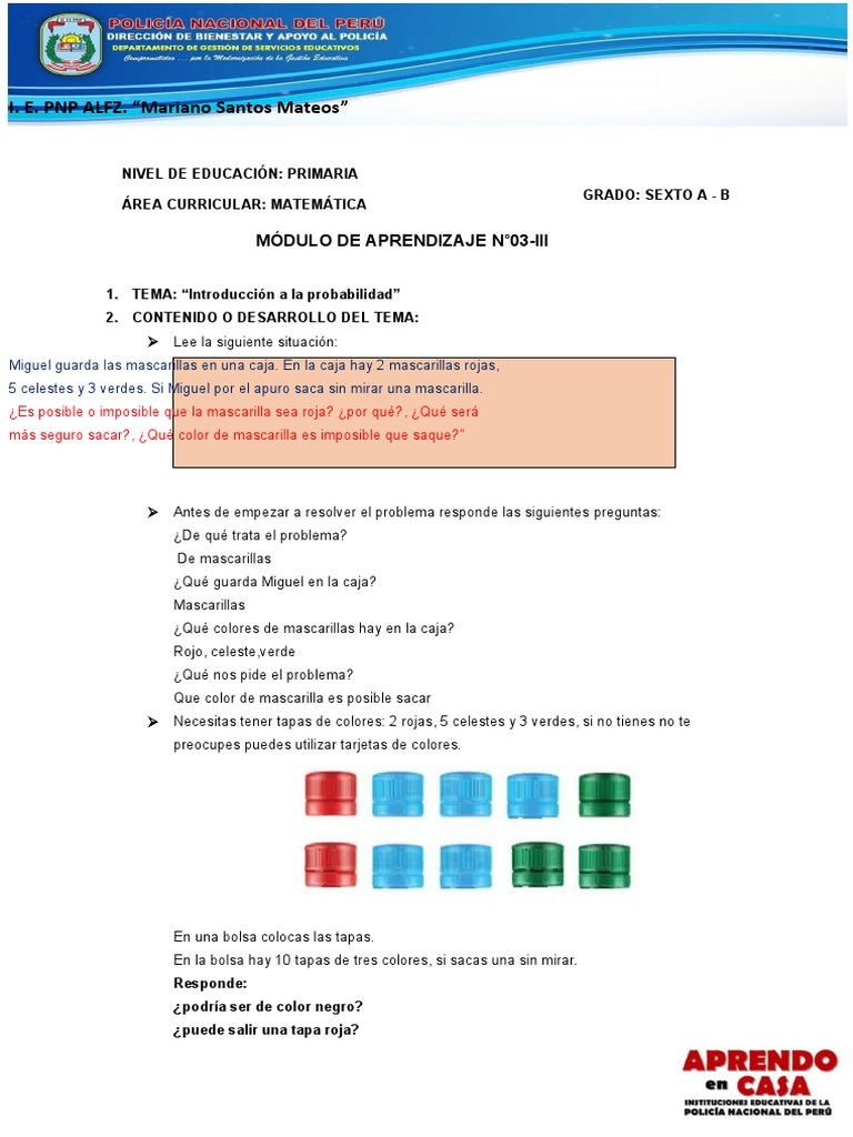 6° Grado-Módulo de Matemática #03-Iii-Primaria | PDF | Probabilidades y ...