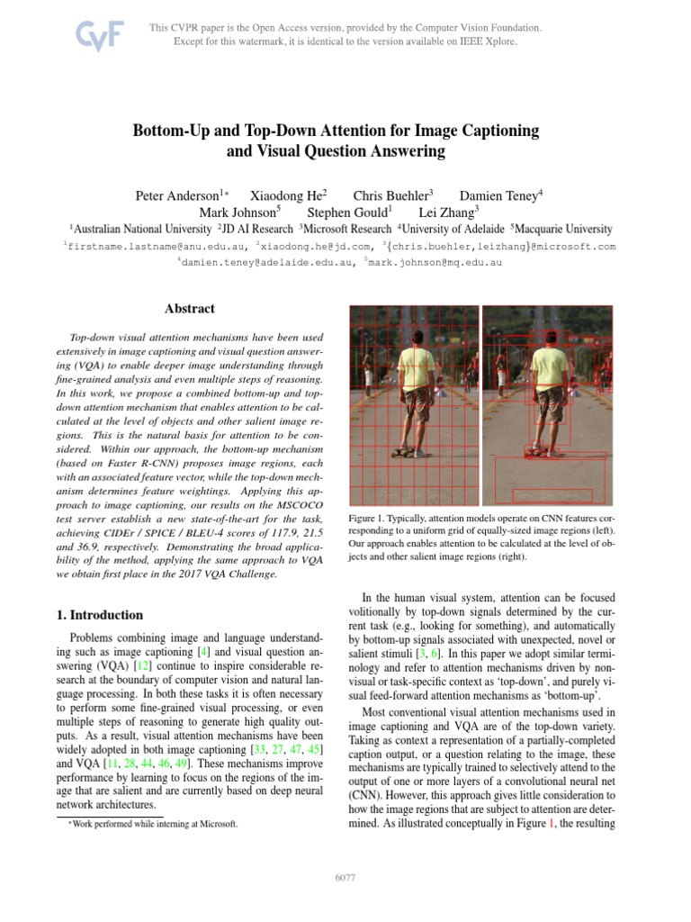 Anderson Bottom-Up and Top-Down CVPR 2018 Paper | PDF | Attention | Top ...