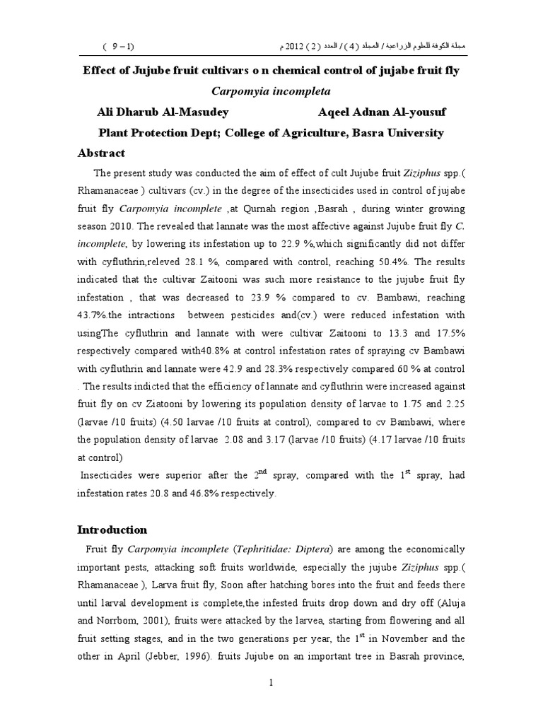 Effect of Jujube Fruit Cultivars o N Chemical Control of Jujabe Fruit ...