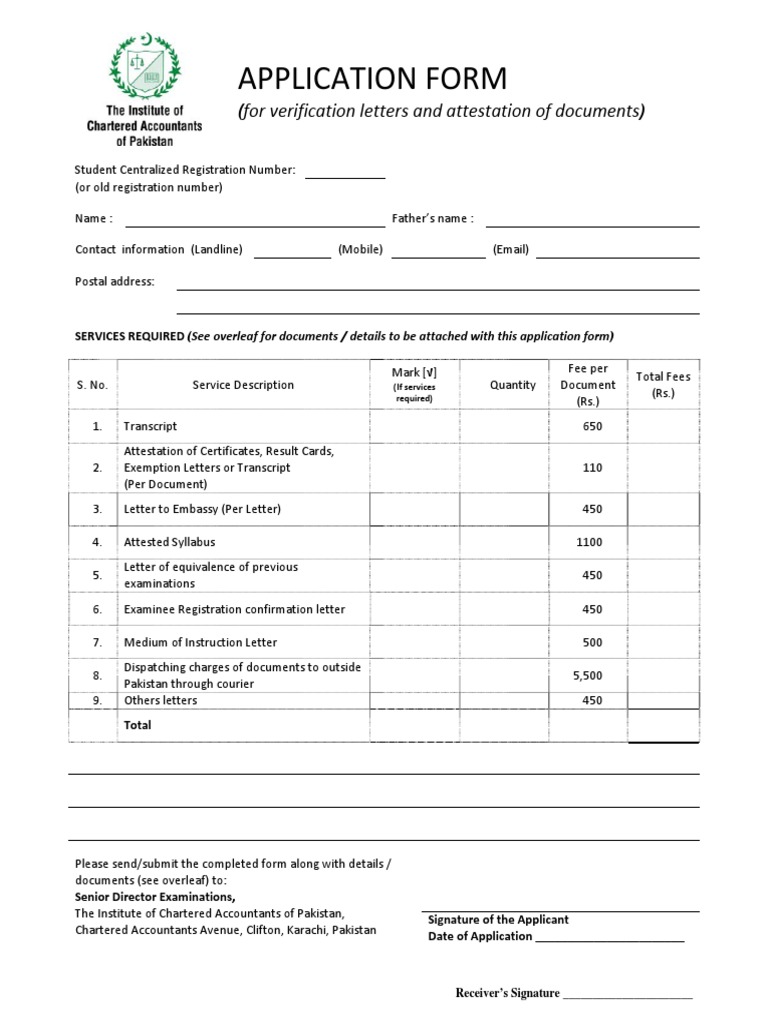Application Form: (For Verification Letters and Attestation of ...
