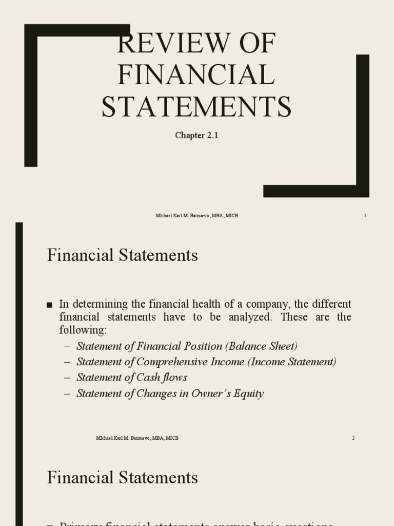 Review of Financial Statements | PDF | Balance Sheet | Equity (Finance)