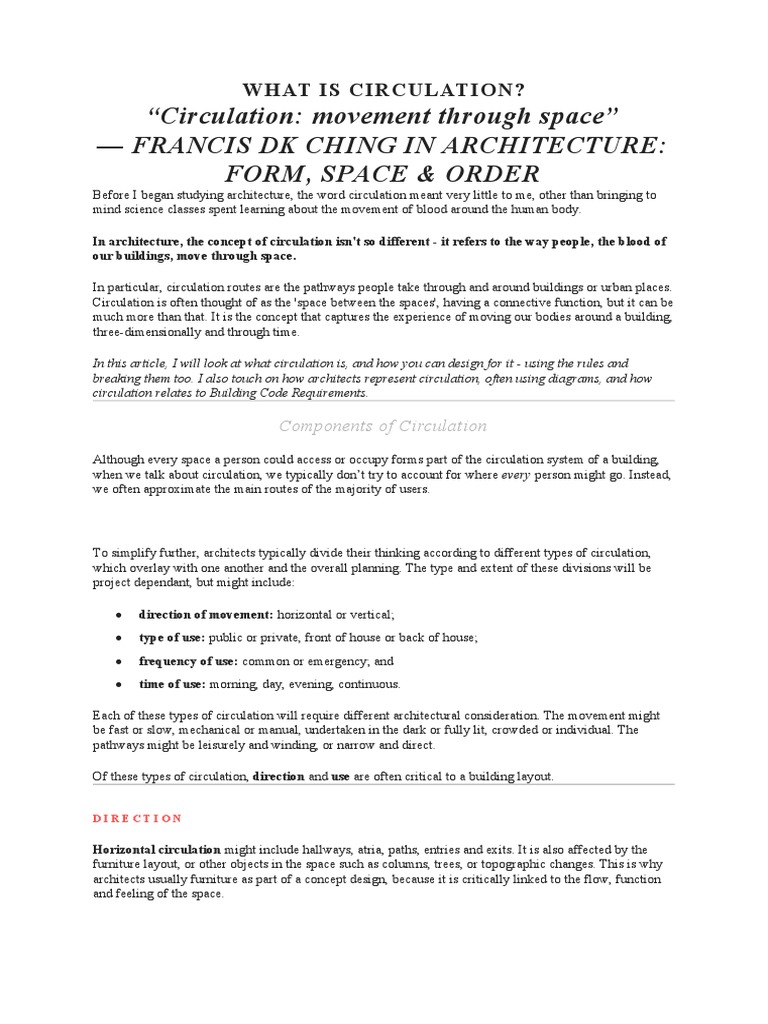 "Circulation: Movement Through Space" - Francis DK Ching in ...
