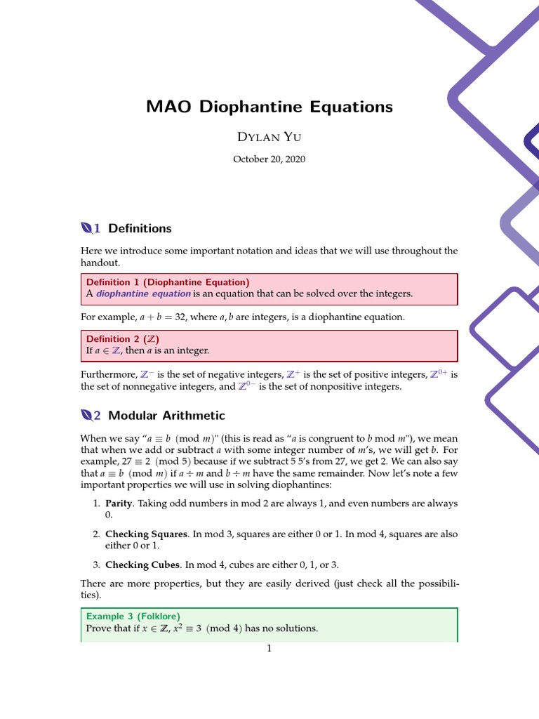 Mao Diophantine Equations Download Free Pdf Equations Factorization