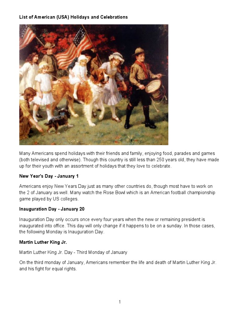 List of American (USA) Holidays and Celebrations | PDF | Thanksgiving ...