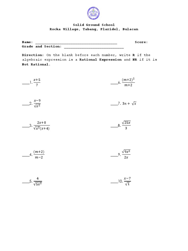 Grade 9 Rational Expression | PDF
