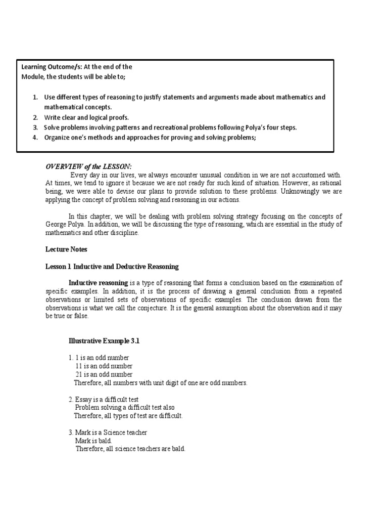 Problem Solvin and Reasoning Module 3.0 | PDF | Mathematical Proof | Deductive Reasoning