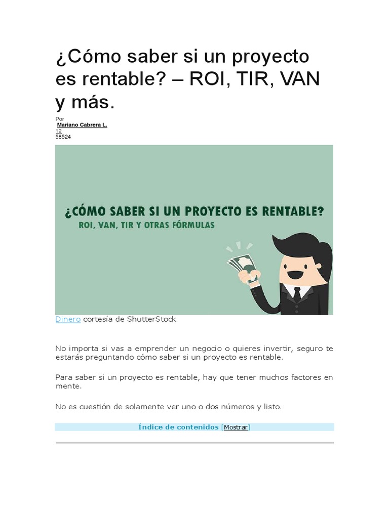 Cómo Saber Si Un Proyecto Es Rentable | PDF | Tasa interna de retorno ...