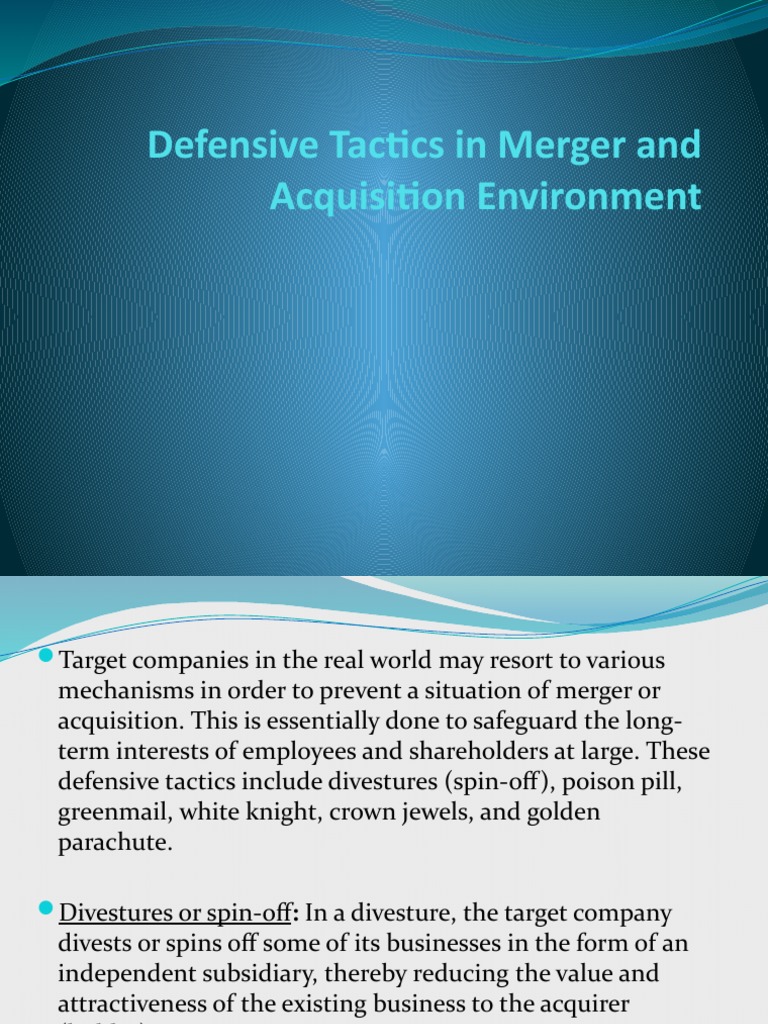Defensive Tactics in Merger and Acquisition Environment | PDF ...