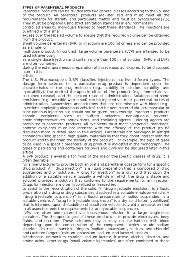 Types and Classification of Parenterals | PDF | Intravenous Therapy ...