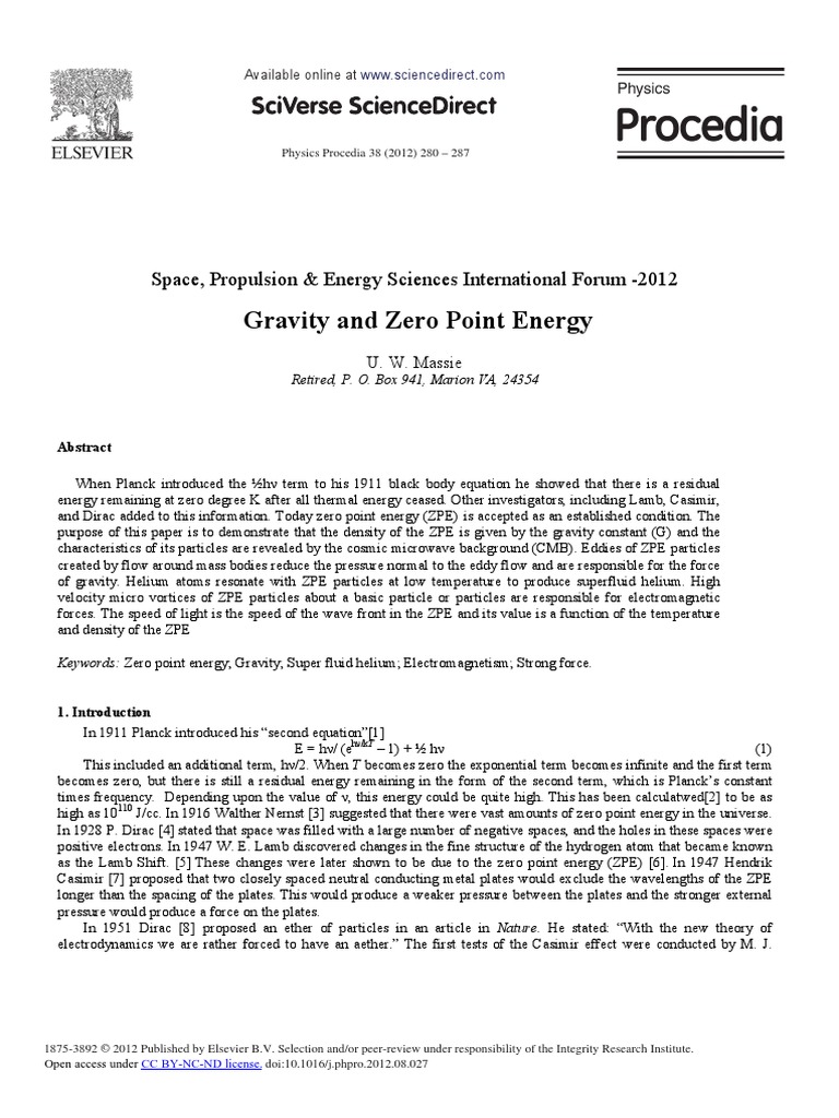 Gravity and Zero Point Energy: Space, Propulsion & Energy Sciences ...