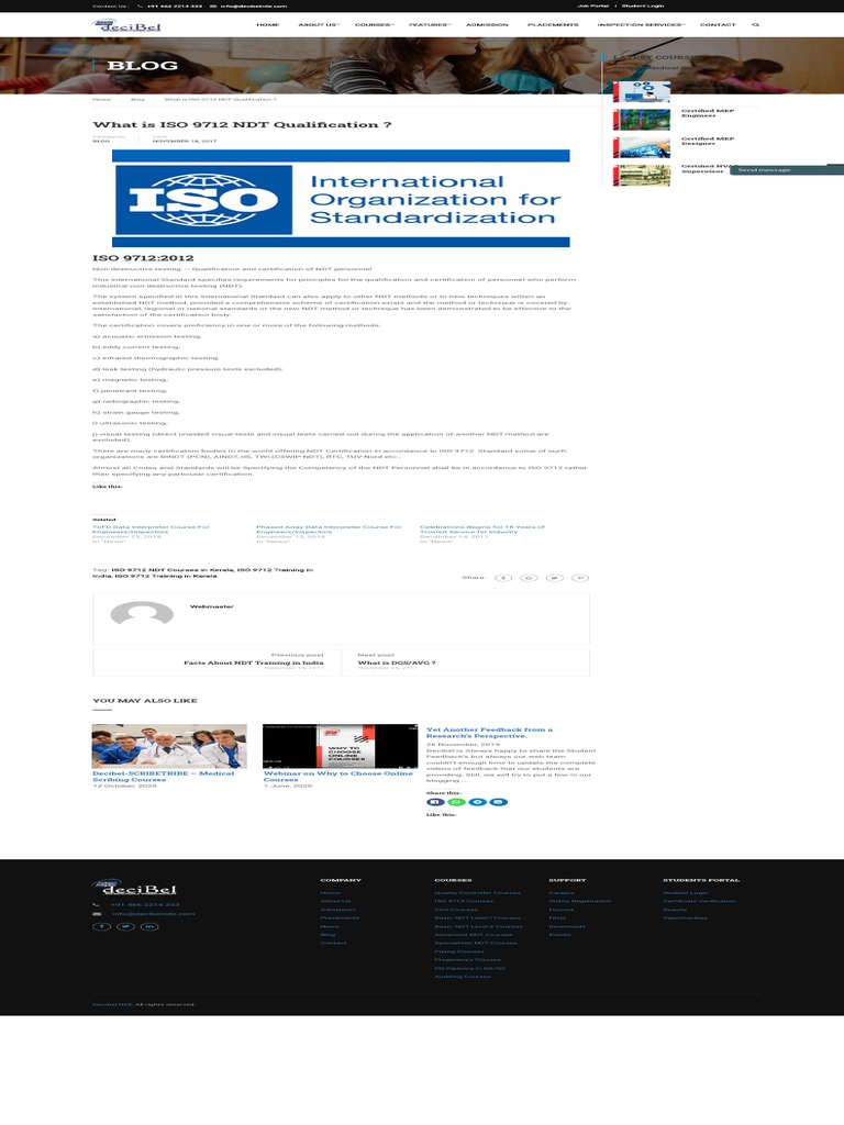 What Is ISO 9712 NDT Qualification - Decibel NDE Inspections & Training ...