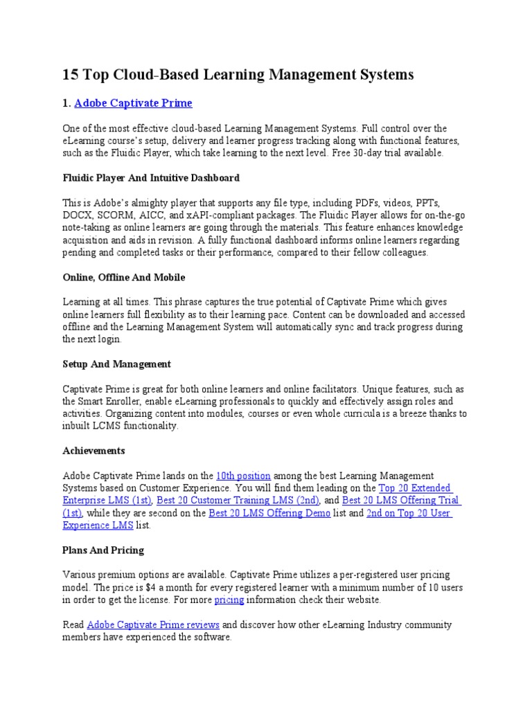 15 Top Cloud-Based Learning Management Systems: Adobe Captivate Prime | PDF | Moodle ...