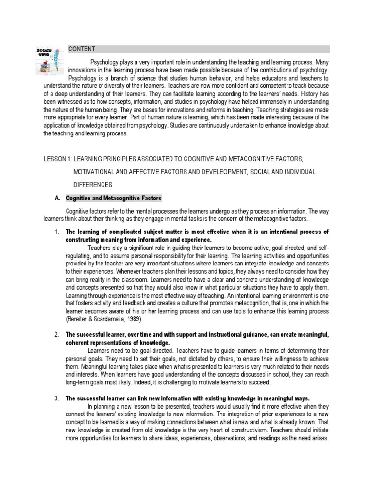 A. Cognitive and Metacognitive Factors | PDF | Metacognition | Motivation