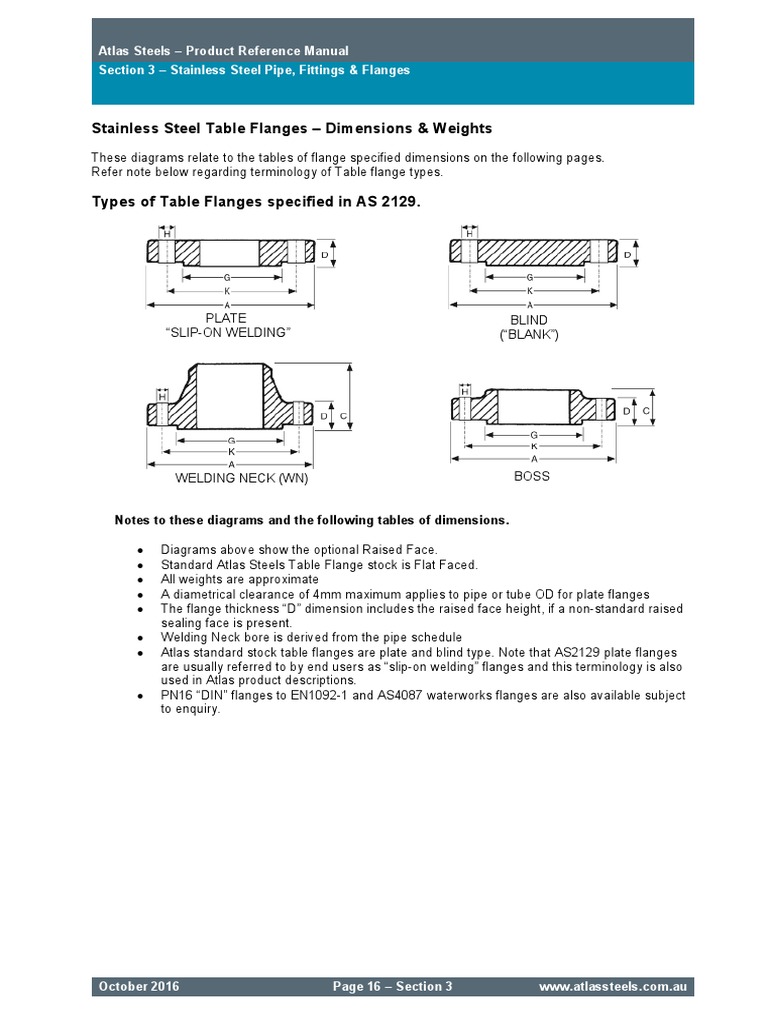 Stainless Steel Table Flanges - Dimensions & Weights | PDF