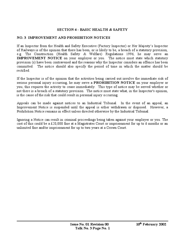 Sect 04 No 3 Improvement & Prohibition Notices | PDF