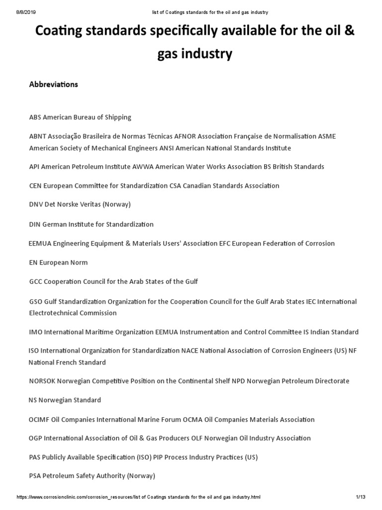 List of Coatings Standards For The Oil and Gas Industry | PDF | Paint ...