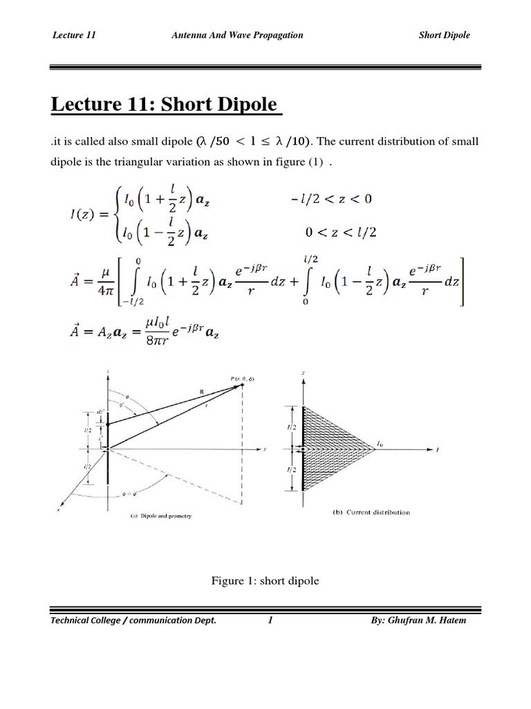 Short Dipole Lecture: Radiation Patterns and Calculations | PDF ...