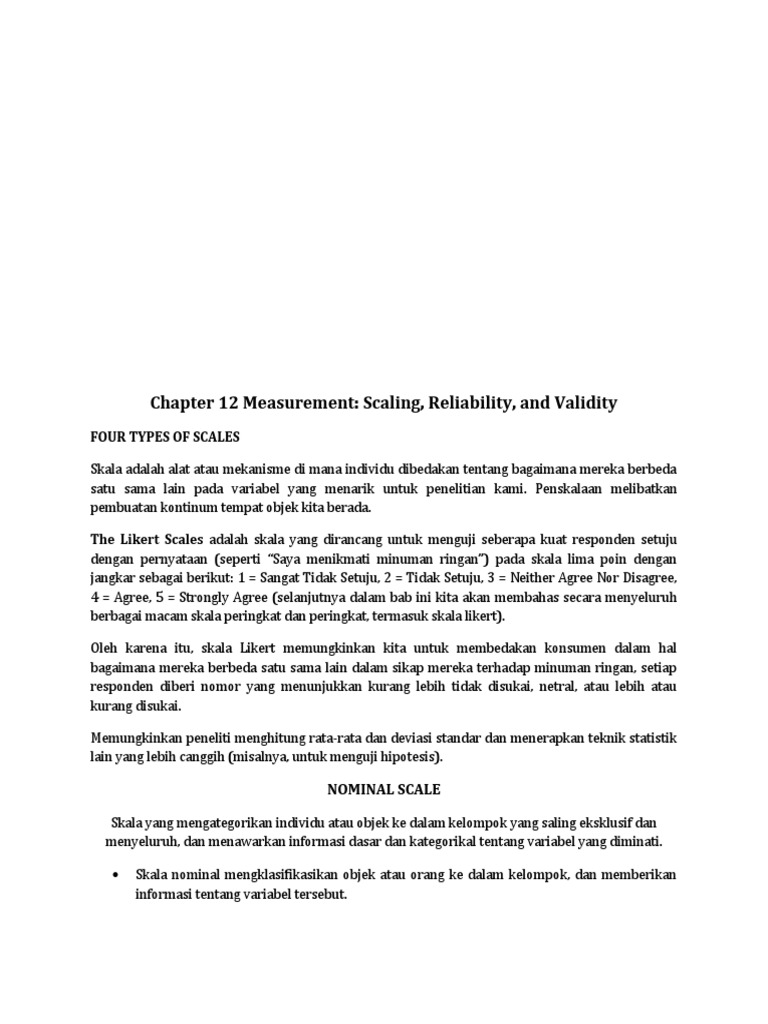 Chapter 12 Scales, Reliability, Validity | PDF
