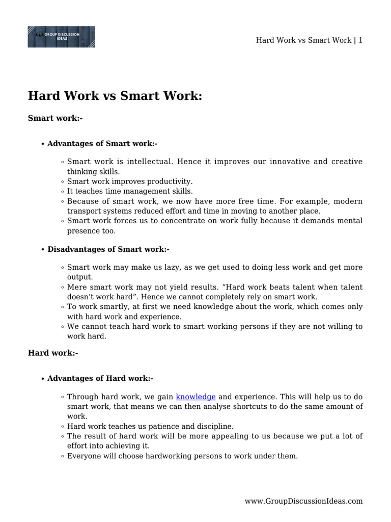 Hard Work Vs Smart Work | PDF | Communication | Psychological Concepts