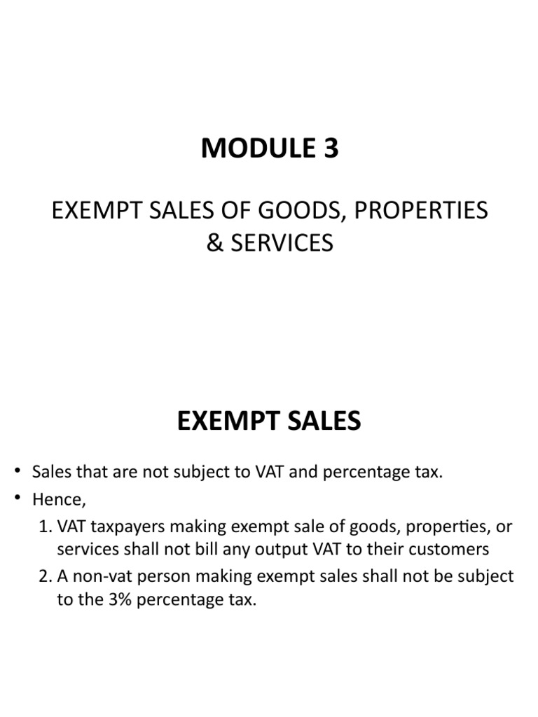 M3 Exempt Sales of Goods Properties & Services | PDF | Tax Exemption ...