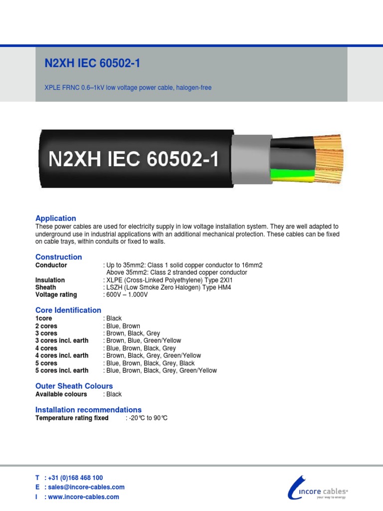 Datasheet N2XH IEC 60502 1 | PDF | Components | Physical Quantities
