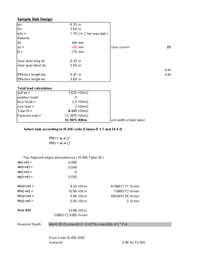 Sample Two Way Slab Design Calculation | PDF | Teaching Mathematics ...