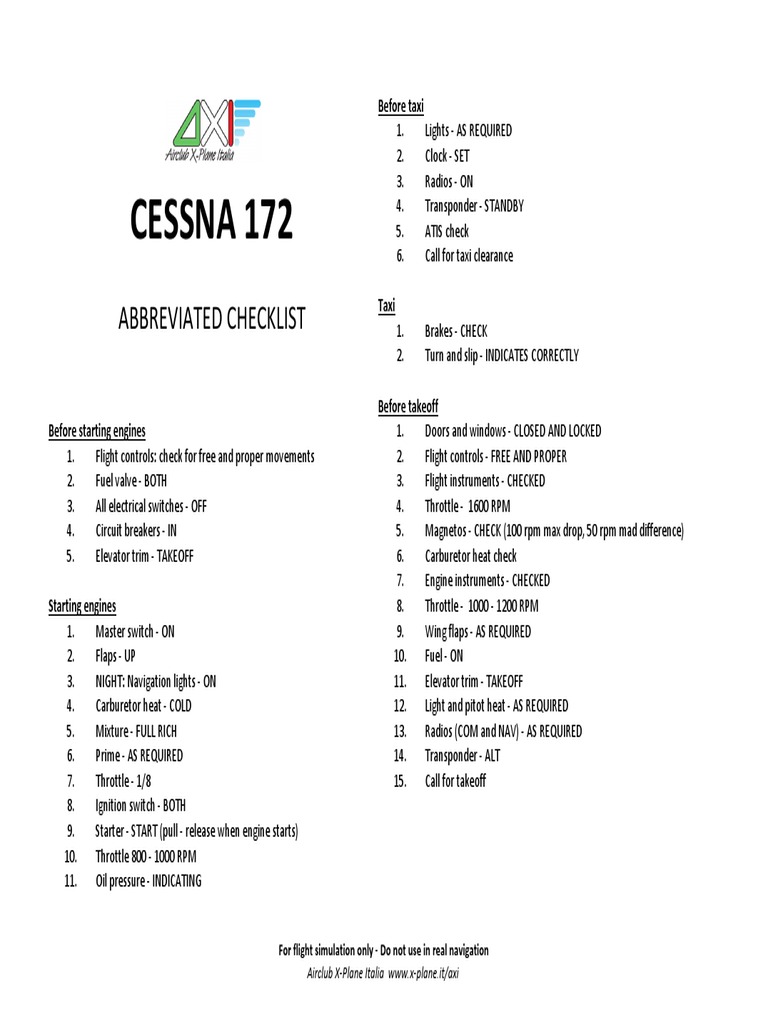 Cessna 172: Abbreviated Checklist | PDF | Carburetor | Throttle