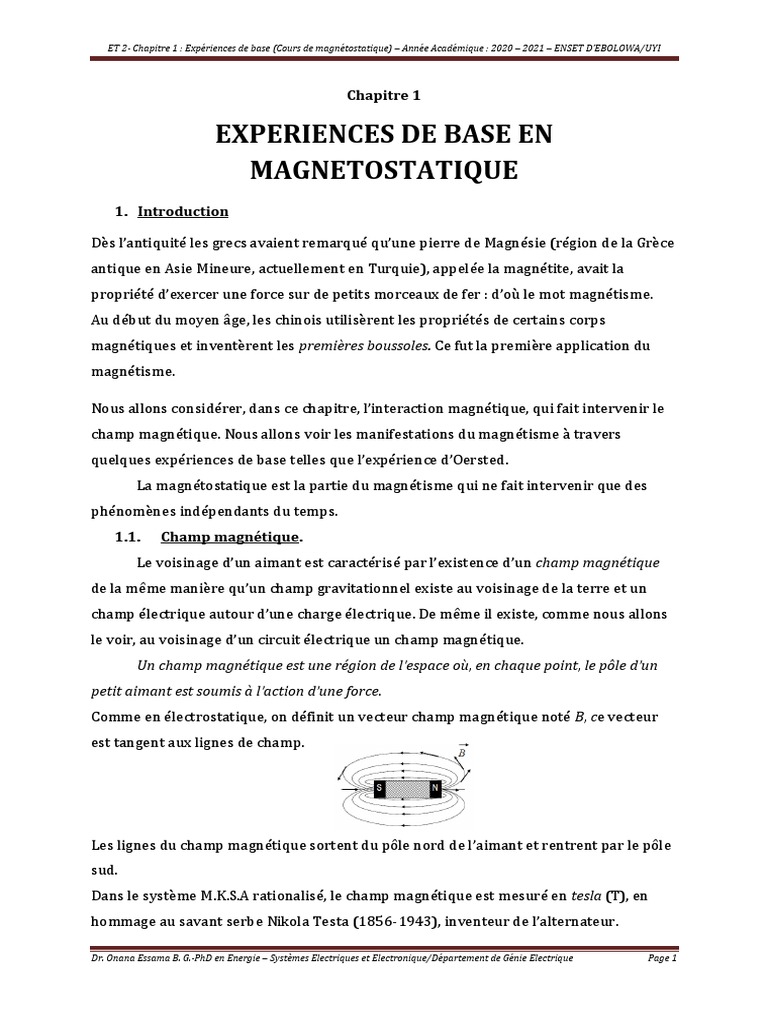 Chapitre1-Experience de Base - Magnetostatique | PDF | Champ magnétique ...