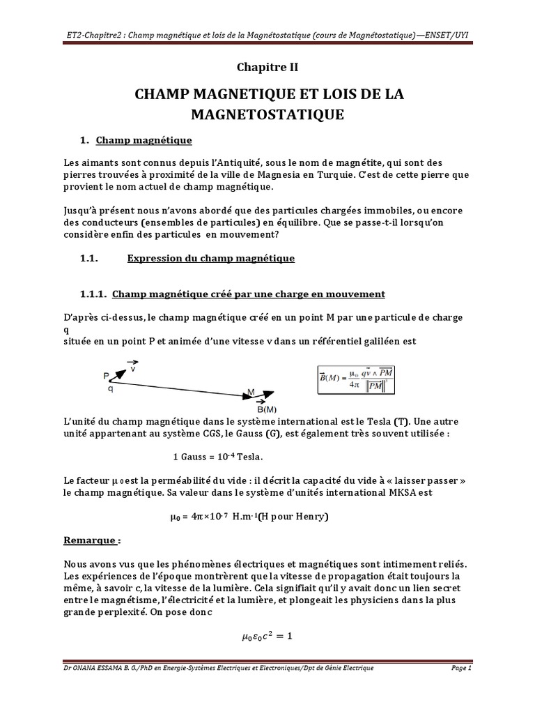 Champ Magnétique et Magnétostatique | PDF | Champ magnétique | Champ ...