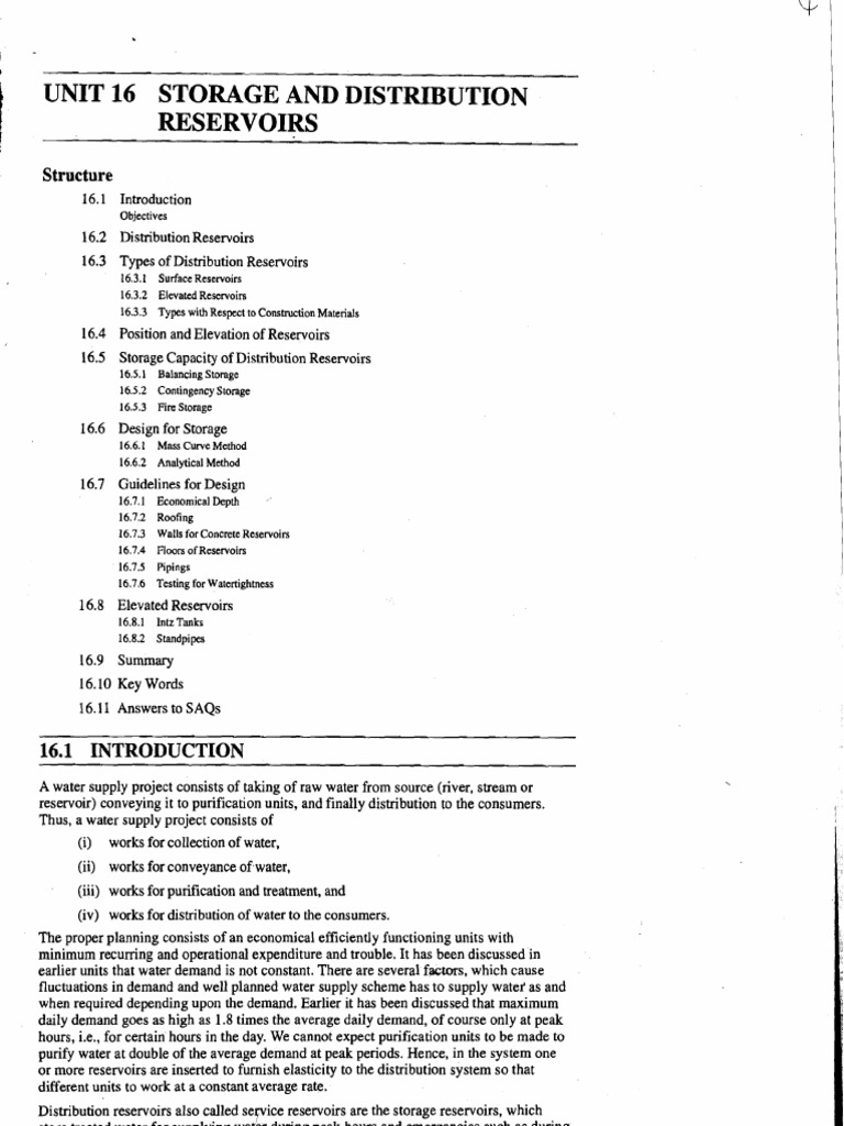 Unit Storage and Distribution Reservoirs: Structure | PDF | Reservoir ...