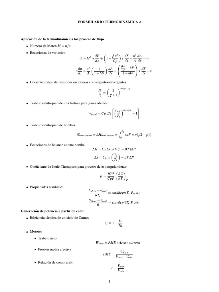 Termo 2 Formulario | PDF | Propiedades termodinámicas. | Física Matemática