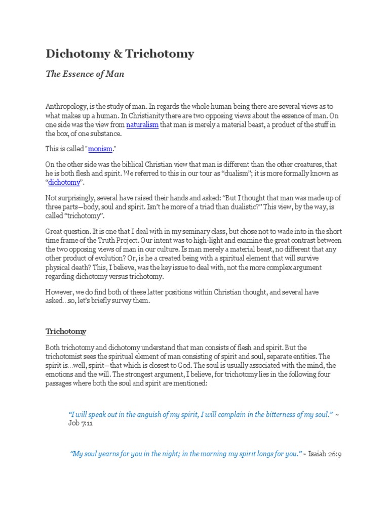 Dichotomy and Trichotomy PDF | PDF | Soul | Paul The Apostle