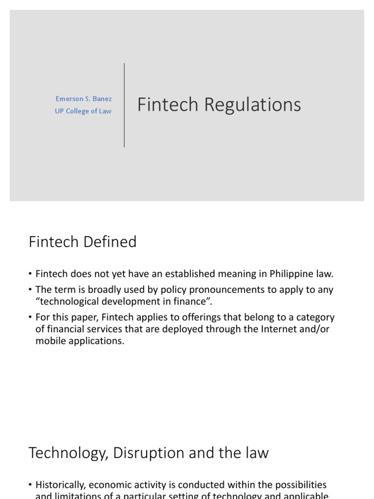 Fintech Regulations: Emerson S. Banez UP College of Law | PDF ...