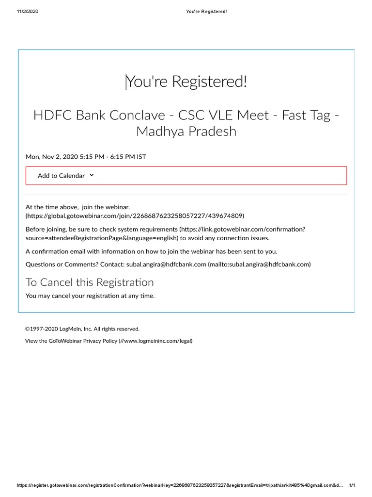 You're Registered!: HDFC Bank Conclave - CSC VLE Meet - Fast Tag ...