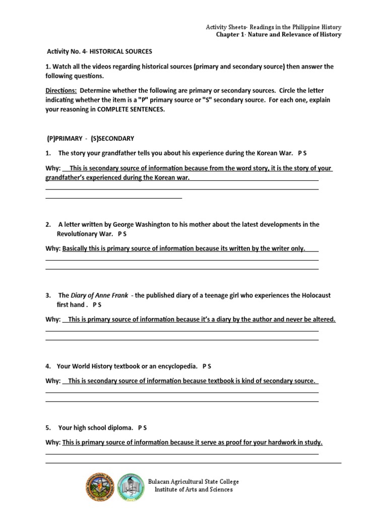 Activity Sheets-Readings in The Philippine History: Chapter 1 - Nature ...