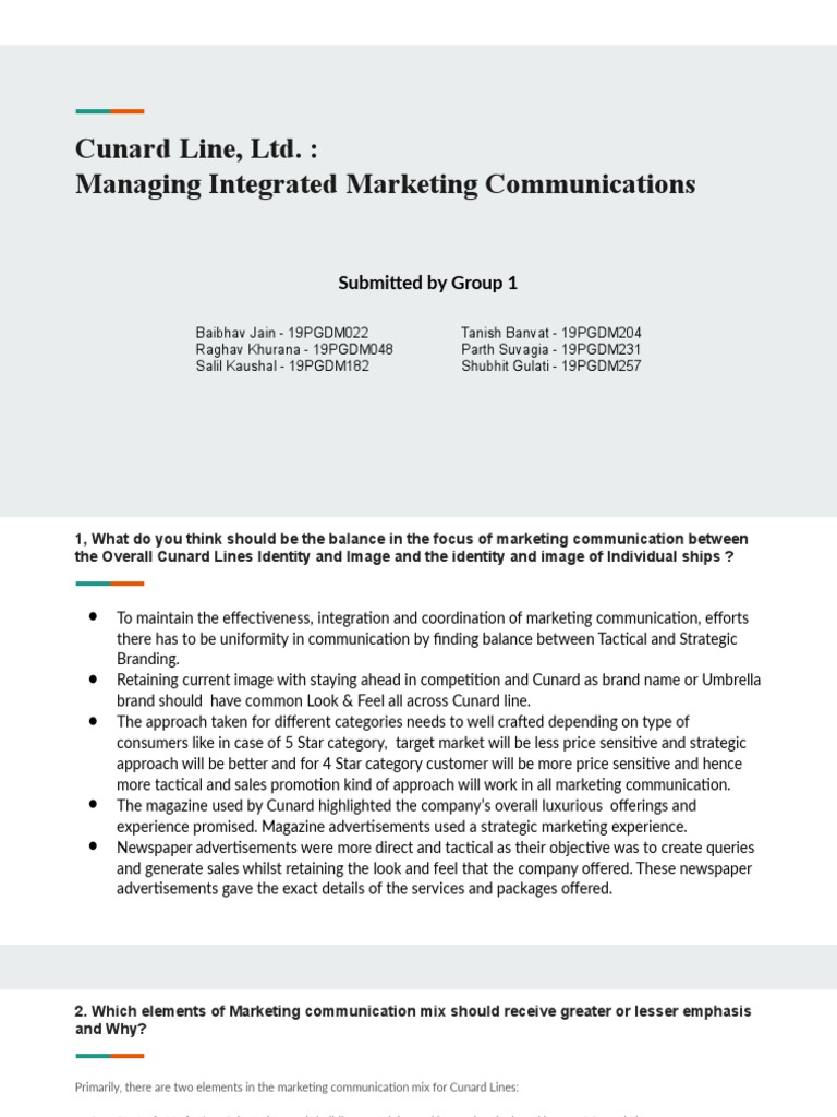 IMC Group 1 Cunard Lines | PDF | Marketing Communications | Direct ...