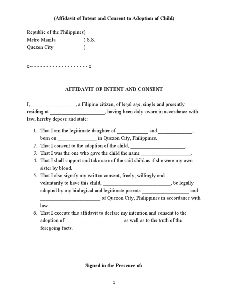 SAMPLE Affidavit of Consent To Adoption | PDF